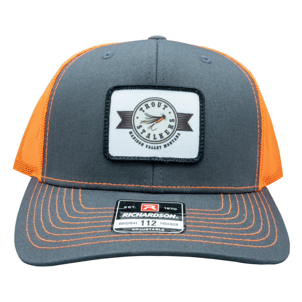 MTS Stamp Logo 112 Charcoal/Neon Orange Trucker – Madison River Fishing ...