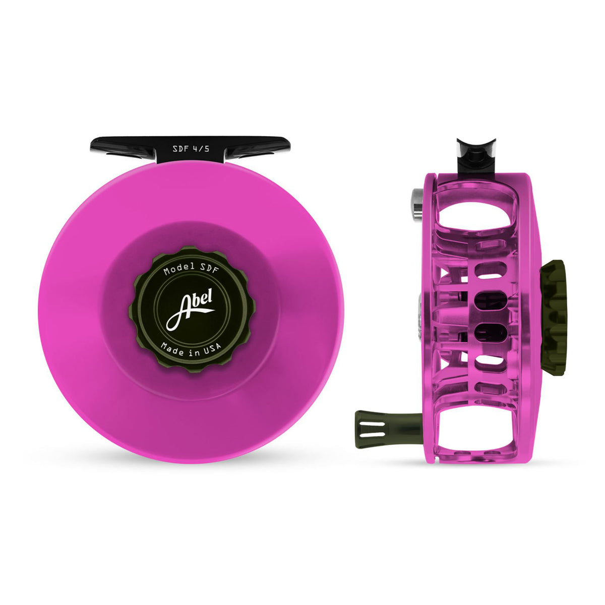 Abel SDF Reel 4/5 Pink, Deep Green Drag Knob with Deep Green Handle ...