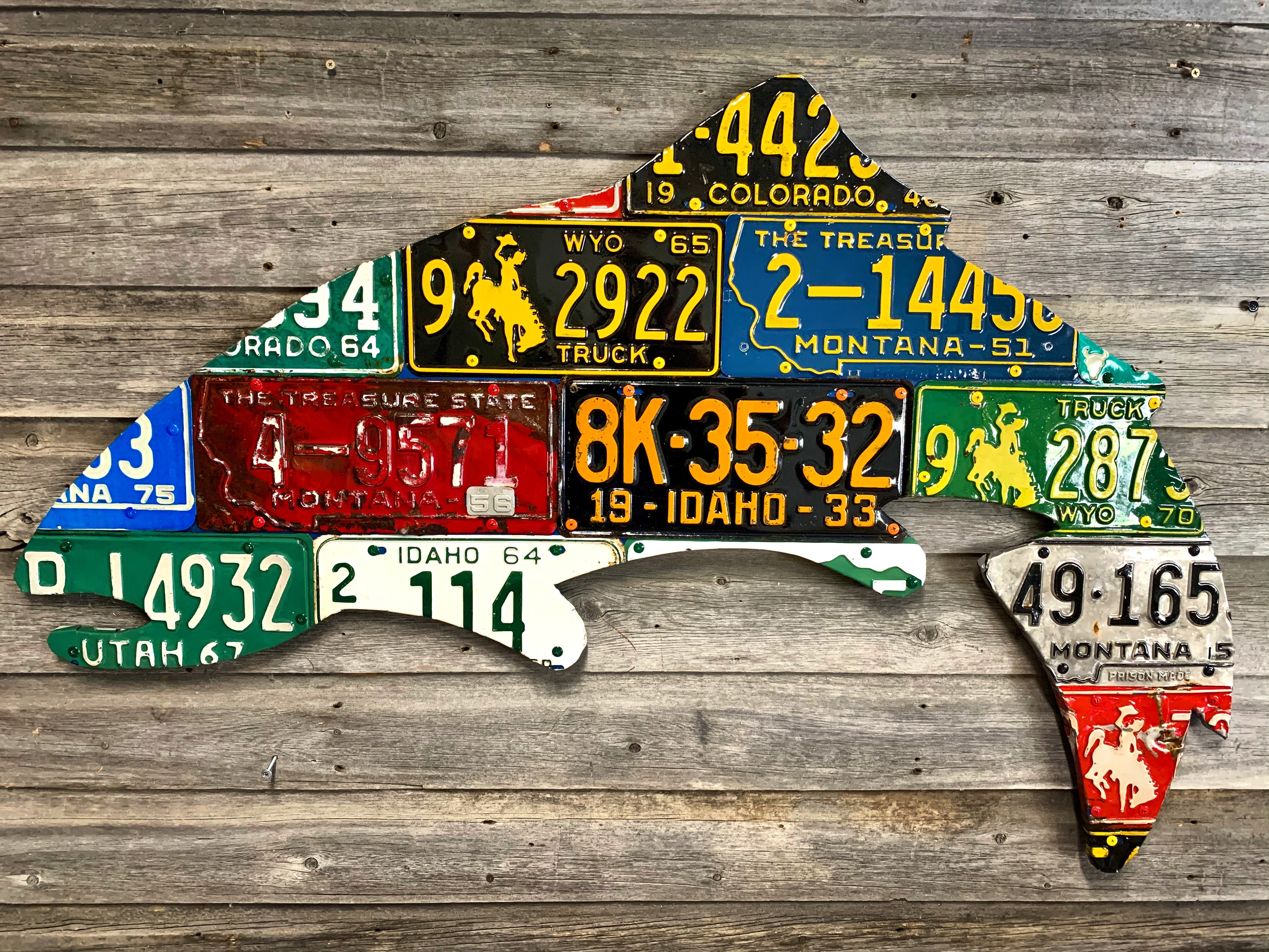 Large Antique 4-Foot Mixed Western Trout License Plate Art – Madison ...