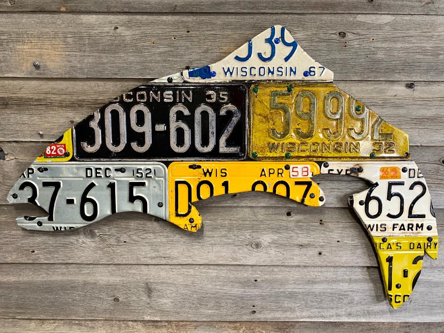 Wisconsin Antique Trout License Plate Art – Madison River Fishing Company