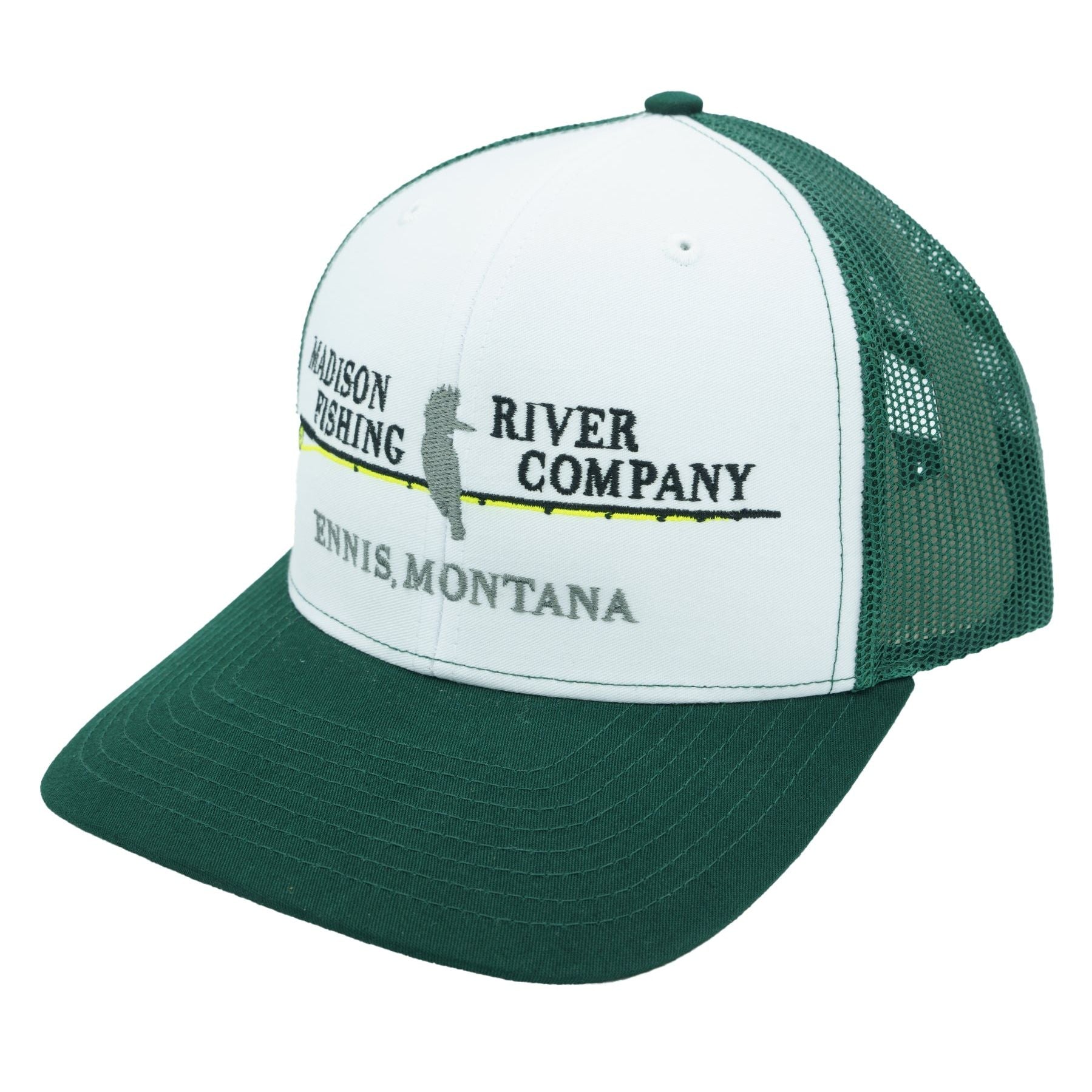 MRFC Logo 112 White/Dark Green Hat – Madison River Fishing Company