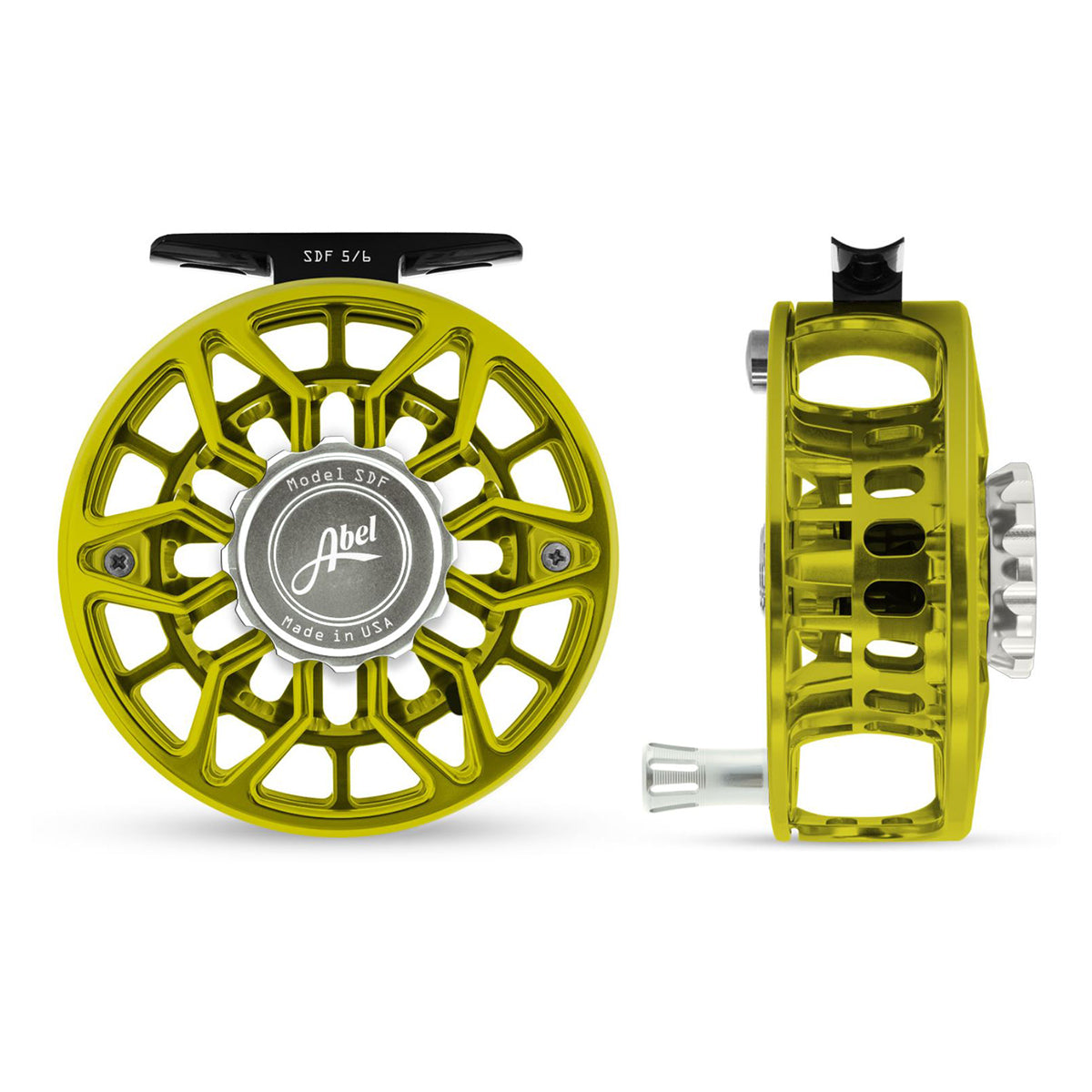 Abel SDF Reel Ported 5/6 Lime Green, Platinum Drag Knob with Platinum ...
